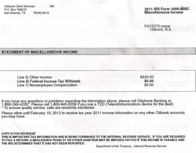 Paying Taxes on Points: Citibank Sends Tax Forms For Some Checking ...