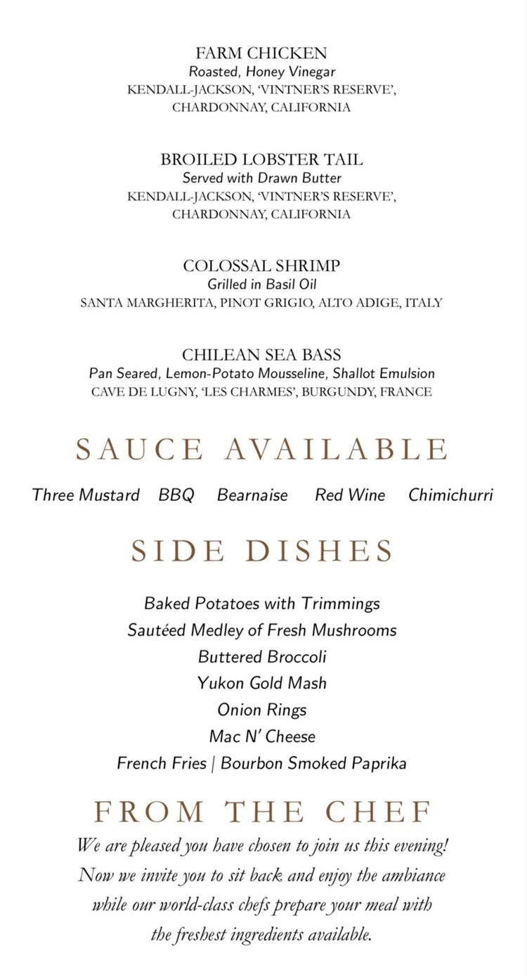 Fahrenheit 555 steakhouse on Carnival Cruise Line (with menu) - The ...