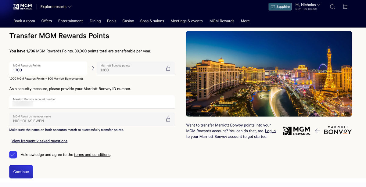 You can now transfer 10 MGM Rewards points for 8 Marriott Bonvoy points ...