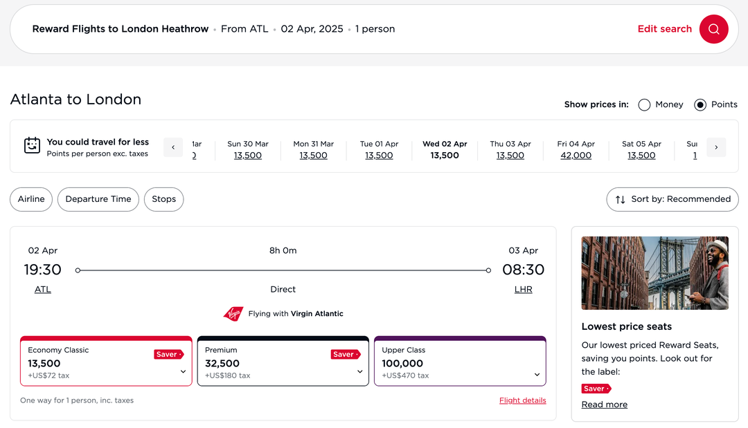 How to use Virgin Atlantic's reward seat checker to find cheap Saver ...